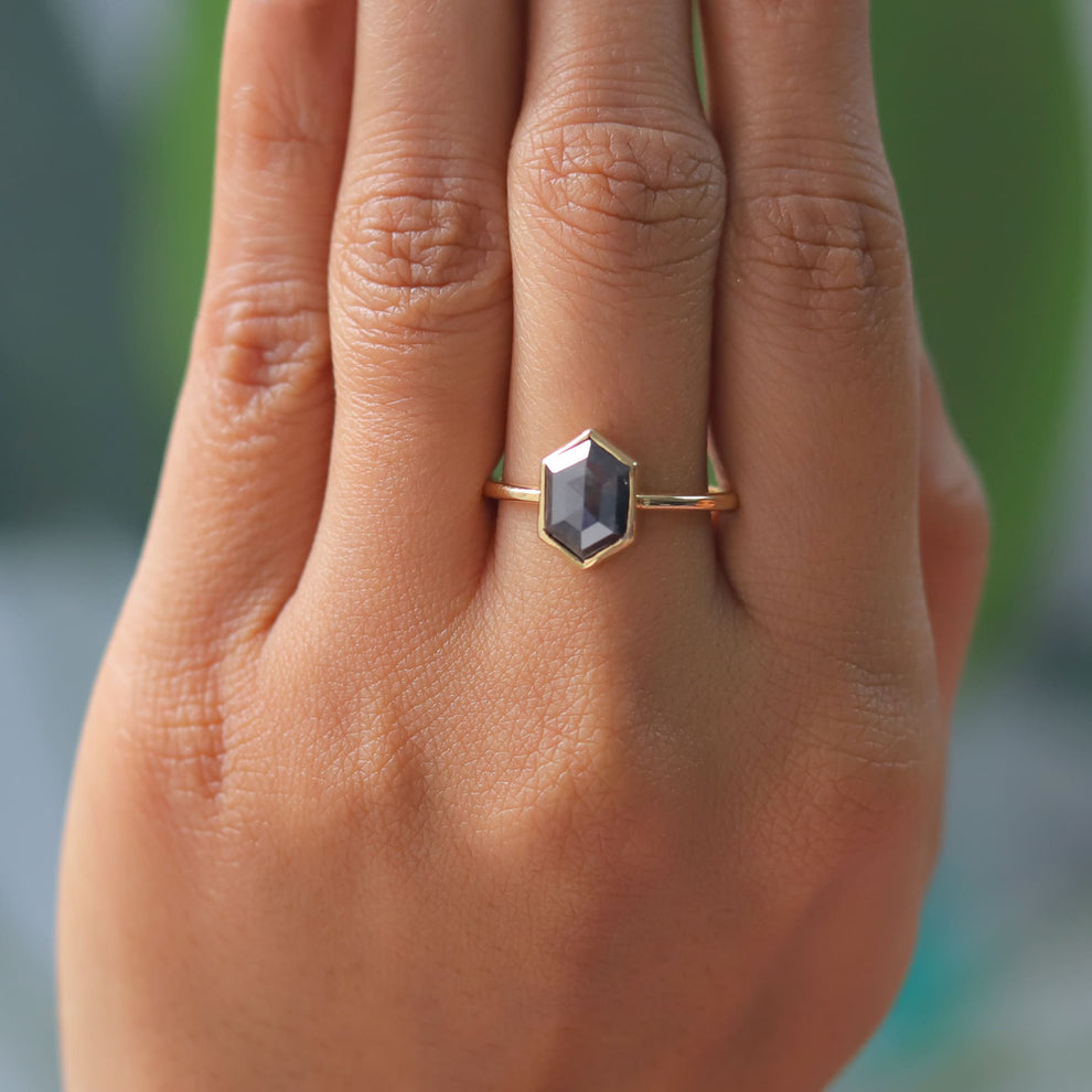 Buy 14 k Yellow Gold Hexagon Engagement Ring Online - Rustic and Gold